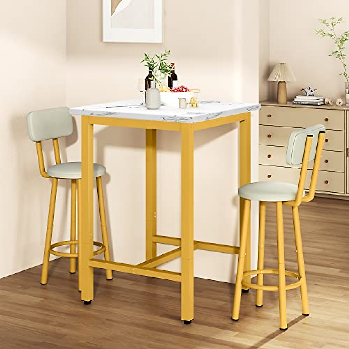 AWQM Table, 3-Piece Set, White & Gold
