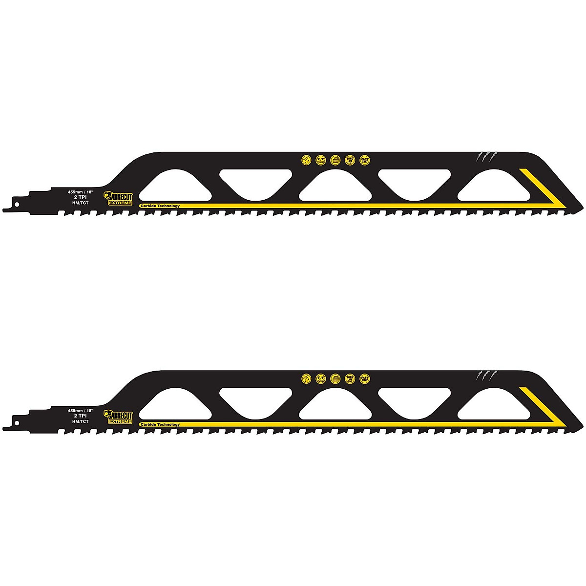 2 x SabreCut SCRS2243HM_2 Tungsten Carbide 17 29/32" (455mm) 2 TPI S2243HM Large Bricks Poroton Fibre Cement Concrete Straight Cutting Reciprocating Sabre Saw Compatible with Bosch Dewalt Makita
