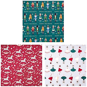 RUSPEPA Christmas Wrapping Paper Rolls - Mini Roll - 17 inches x 10 feet per Roll, Total of 3 Rolls - Nussknacker Design