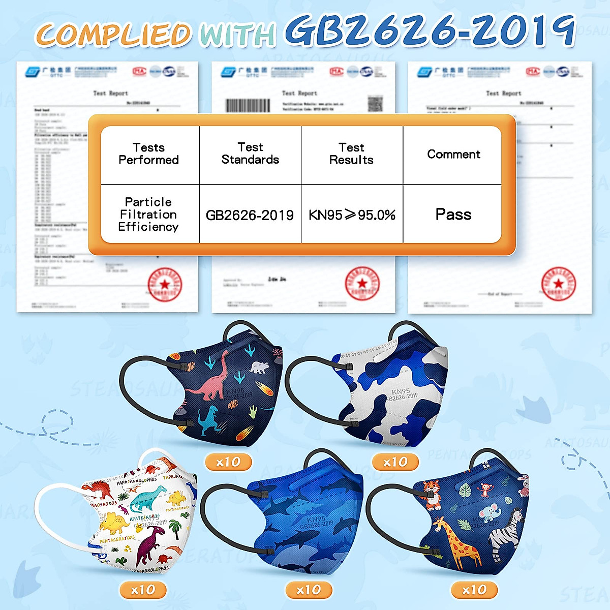 FENFEN Kids KN95 Face Mask Disposable - Kid KN 95 Masks Children Small Size Breathable Boys Kids KN95 Mask Mascaras KN95 Para Niños 50 Pack