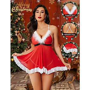 Avidlove Women's Christmas Lingerie Red Santa Babydolls Chemises Christmas Outfits
