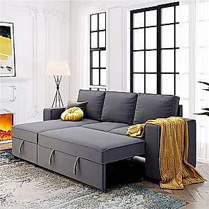 DOUBAO 91" Reversible Pull Out Sleeper Sectional Storage Sofa Bed,Corner Sofa-Bed with Storage Chaise Left/Right Handed Chaise