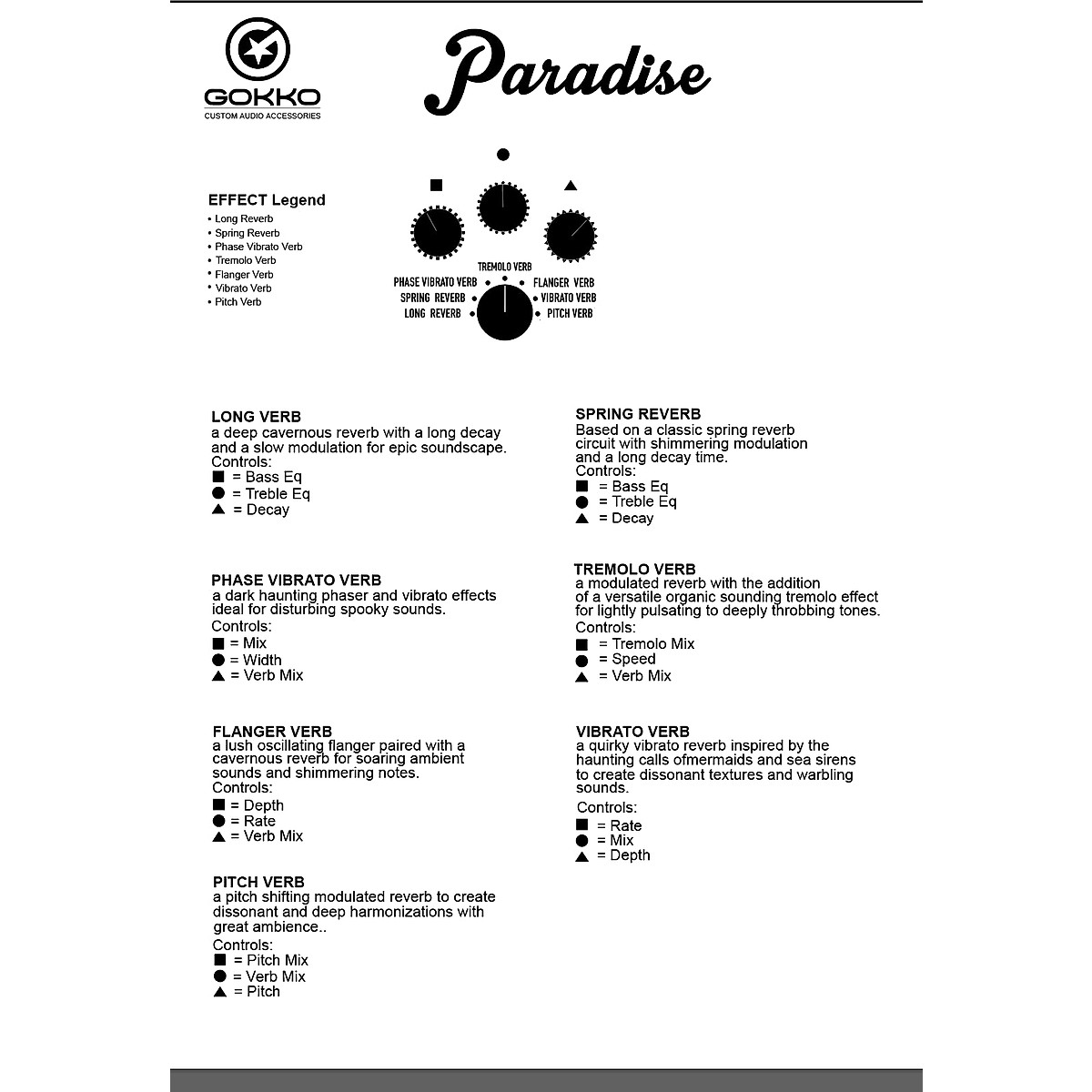 GOKKO Versatile Reverb Pedal with 8 Reverb Effects (GK-47)
