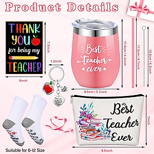 Newtay Teacher Appreciation Gifts Thank You Teacher Gifts Basket,12 oz Wine Tumbler Best Teacher Makeup Pouch Bag Keychains Teacher Socks for Teacher Appreciation Supplies (Best Teacher)