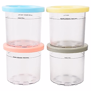 4 Pack Ice Cream Maker Pint Containers with Lid For Ninja - Compatible with NC299AMZ & NC300s Series XSKPLID2CD NC300 NC301 Ninja Creami Replacement Parts, BPA-Free Airtight Dishwasher Safe