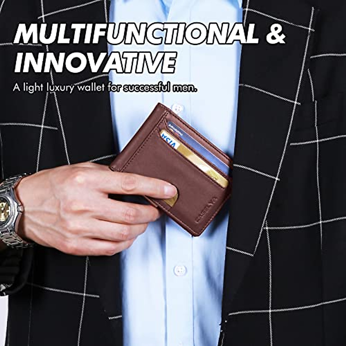 Cagelya Money Clip Wallet for Men Leather Mens Wallets Slim Minimalist Wallet for Men Bifold Mens Wallets Rfid Blocking Front Pocket Wallet with 13 Slots Credit Card Holder Gifts for Boyfriend Father