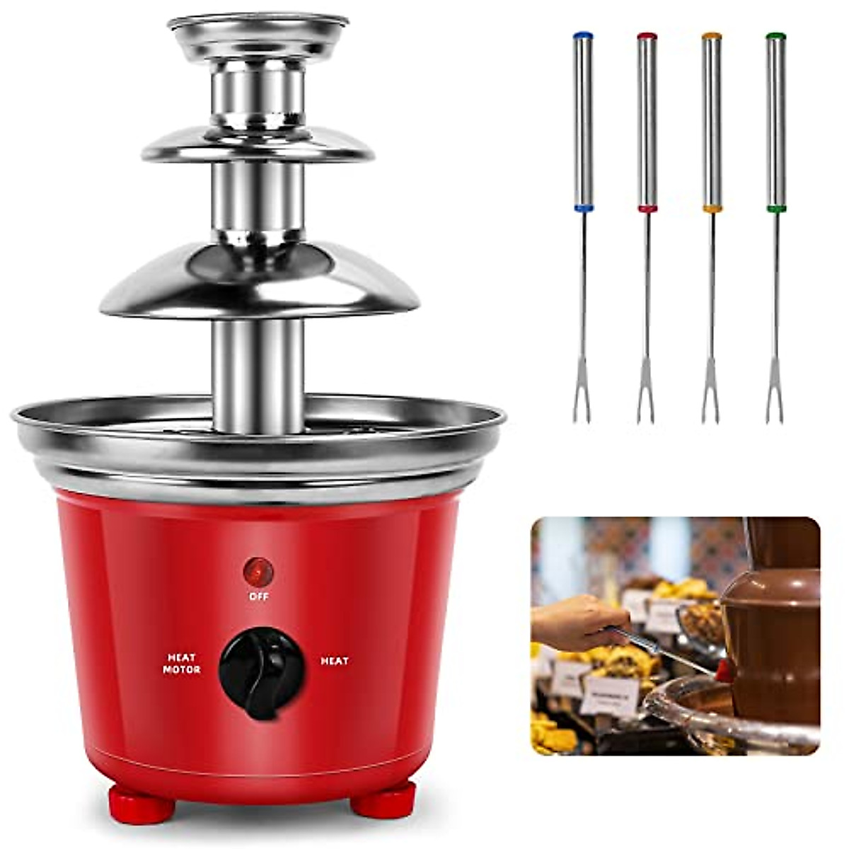 Outamateur Chocolate Fountain Machine,3-Tier Electric Melting Machine,16-Ounce Hot Chocolate Fondue Pot With 4PCS Food Forks for Sweet Treats,Fruits,Nuts,Marshmallows