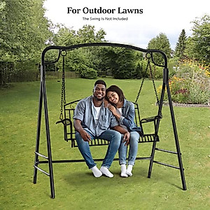 VINGLI Upgraded Metal Porch Swing Stand with Black Finish, Heavy Duty 660 LBS Weight Capacity Steel Swing Frame with Extra Side Bars, Powder Coated Hanging Swing Frame Set for Outdoors