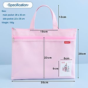 pendancy Mesh Zipper Pouch 11x13.7 in, Large Double Pocket Waterproof File Bag with Handle, A4 Size Foldable Document Storage for Puzzle Project/Cross Stitch/Travel/Office（Pink）