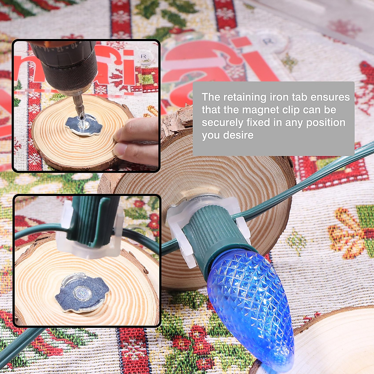 Aniai Extra Strong Magnetic Christmas Light Clips,Thicker Square Nickel-Plated Magnet Clips,Hang Hooks for Outdoor Christmas String Light/3m Light/Strip Light/C9 Holiday Lighting Sockets,100pcs