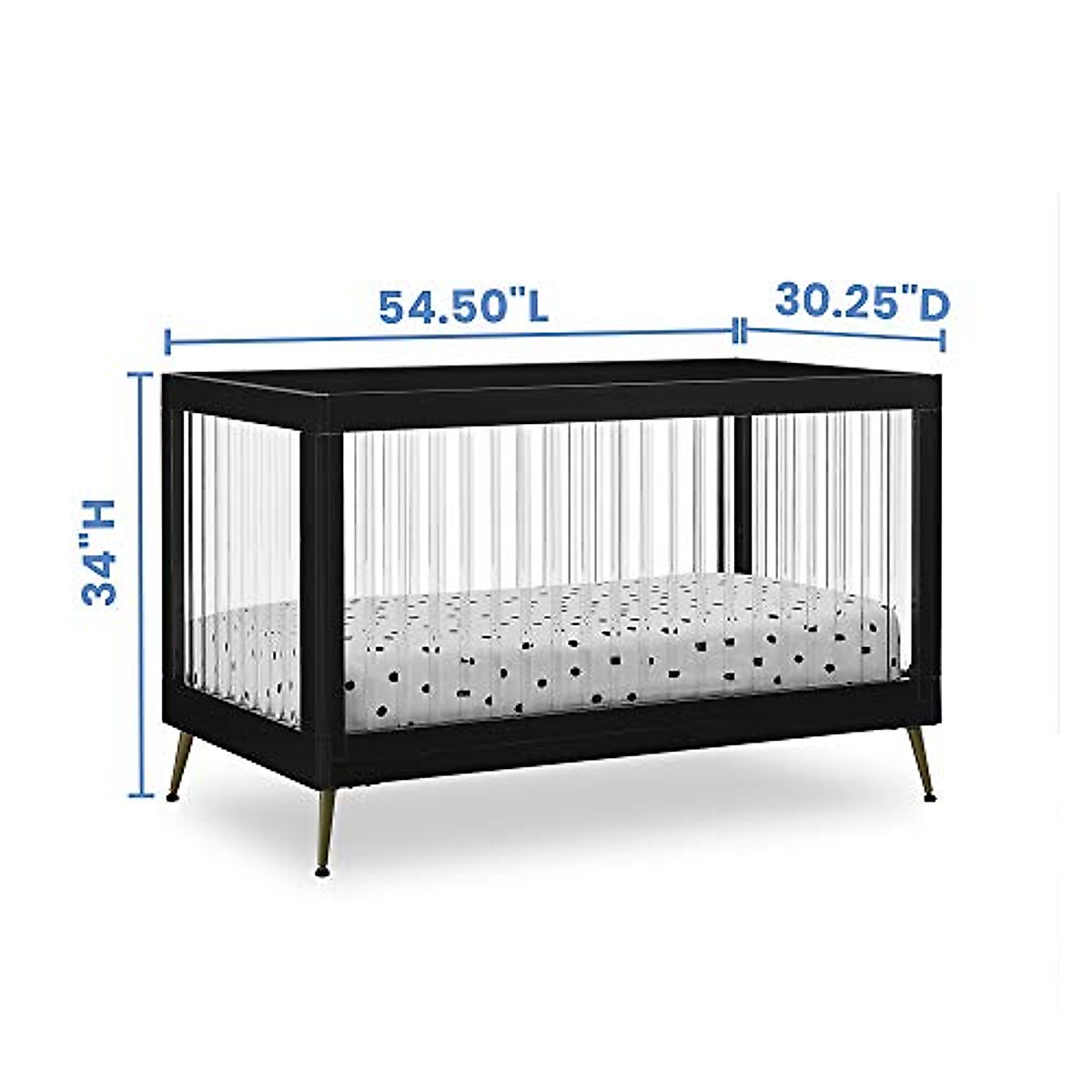 Delta Children Sloane 4-in-1 Acrylic Convertible Crib - Includes Conversion Rails, Black w/Melted Bronze