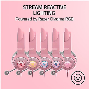 Razer Kraken Kitty V2 USB Wired Headset: Chroma RGB Kitty Ears - Stream Reactive Lighting - HyperClear Cardioid Mic - 40 mm Drivers - 7.1 Surround Sound - Comfortable Ear Cushions - Quartz Pink