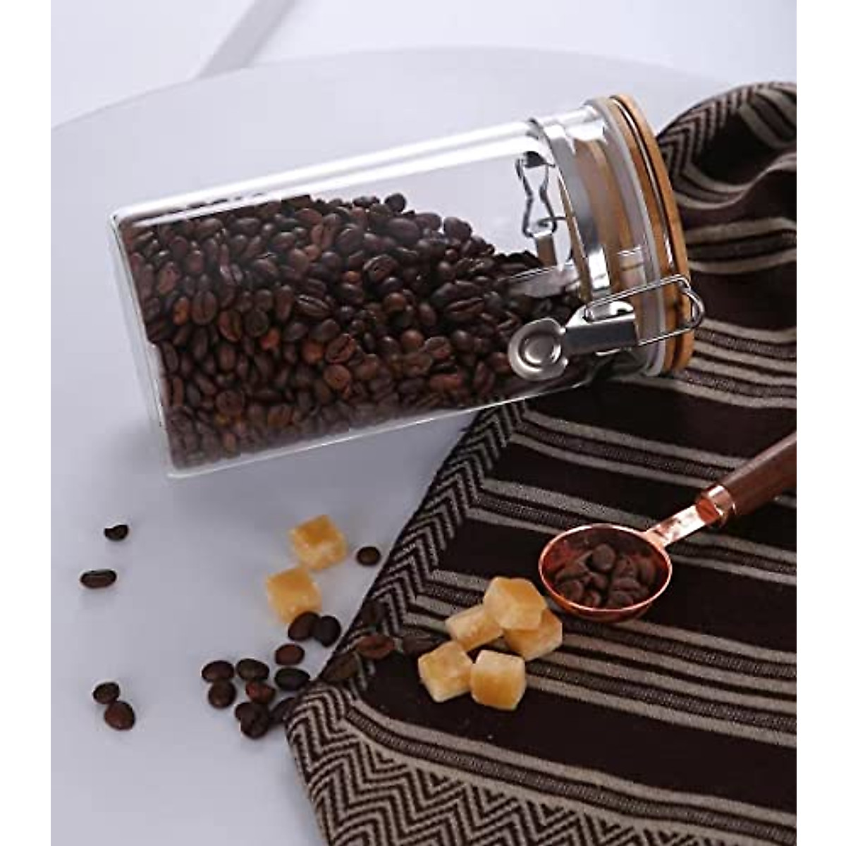 Glass Coffee Containers with Airtight Bamboo Lids & Shelf,Set of 2- 35oz Ground Coffee Canister Set With 2 Measuring Spoons, Coffe Bean Storage BPA Free Coffe Jar Glass Food Storage Jars Tea, Sugar,