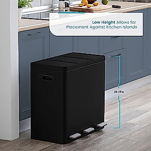 Home Zone Living 15.9 Gallon Kitchen Trash Can, Three Removable Liners for Recycling and Trash, Wide Stainless Steel Shape, Black (5.3 + 5.3 + 5.3 for 15.9 Gallon Total)