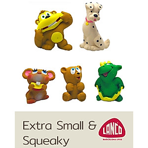 Set 5 Extra Small Squeaky Toys for Dogs Small Breeds Puppy Tiny Dogs Natural Rubber (Latex) Freem from Harmful Chemicals Hanpainted (Toys May Vary)