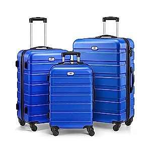 Luggage 3 Piece Sets Hard Shell Luggage Set with Spinner Wheels, TSA Lock, 20 24 28 inch Travel Suitcase Sets, Bright Blue