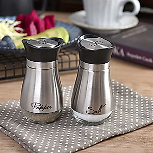 Salt and Pepper Shakers Set with Stainless Steel Lid and Glass Bottle,for Kitchen Table, RV, Camp, BBQ (Sliver)