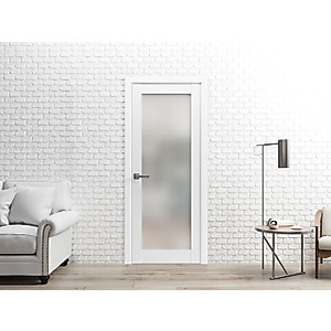 SARTODOORS Frosted Lite Glass Door Panel Slab 32 x 80 | Planum 2102 White Silk | Use as Barn Pocket Sliding Closet | Solid Wood Core Interior Door