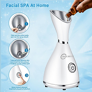 Face Steamer for Facial Deep Cleaning Nano Ionic Face Steamer Warm Mist Humidifier Face Steamer Home Sauna SPA Face with 4 Piece Stainless Steel Skin Kit,Hair Band,Wash Face Sponge