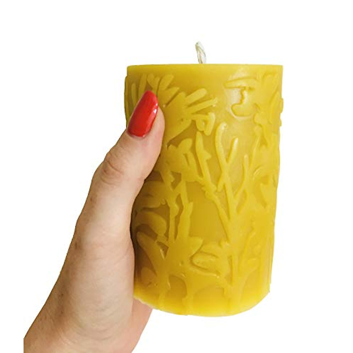 Alternative Imagination 100% Pure Beeswax Pillar Candle (3x4 Inch), 40 Hour, Wild Meadow Design, Hand-Poured, Made in USA
