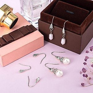 HIZNIC 50PCS Hypoallergenic Leverback Earring Hooks 18K Silver Ear Wires with Dangle Loops for Jewelry Findings Making Craft