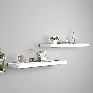 homiuse 2 Pack Floating Shelves 31.5" Wall Shelves for Bathroom Shelf Decor Floating Shelf Bracket Wall Mounted Shelves for Bedroom Hanging Shelves for Wall Storage Small Shelf White Shelves MDF