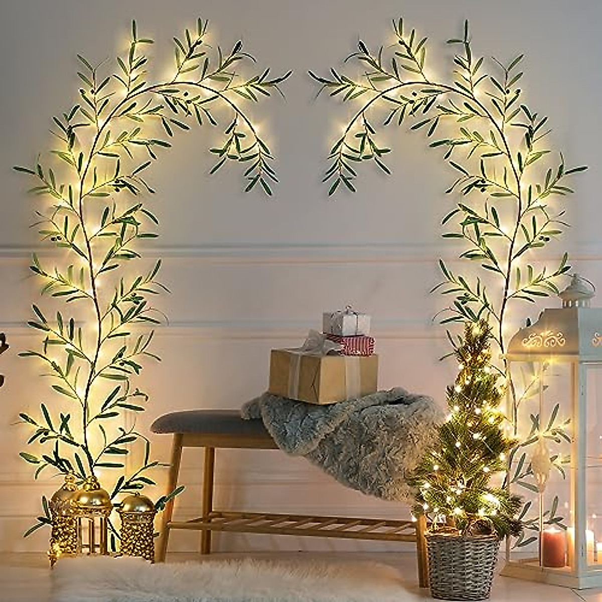 Yepdin Artificial Vine for Indoor Decoration, Home Office Living Room Fake Plants Oliver Tree Lights, 120 LED Lights for Wall or Desktop Decoration,Z280