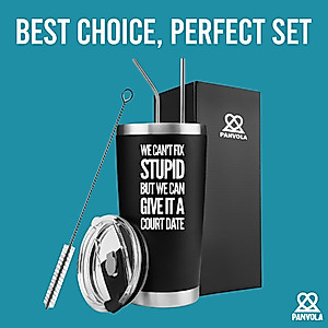 We Can't Fix Stupid But We Can Give It A Court Date Vacuum Insulated Tumbler Lawyer Gifts Law Student Teacher Attorney Dad Mom Husband Wife Stainless Steel With Removable Lid Drinkware (20 oz)