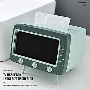 SGVAHY Tissue Box Holder Retro TV Tissue Box Cover Cute and Practical Cell Phone Holder Tampon Holder for Bathroom, Kitchen, Bedroom Dressers, Desks and Tables, Night Stands, Creative Gift (TV Green)