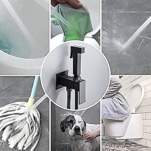 SHAMANDA Warm Water Bidet Sprayer for Toilet with Hot and Cold Brass Rough-in Valve, Stainless Steel Handheld Bidet Attachment Set for Feminine, Pets and Baby Diaper Wash, Matte Black, BDS08-7