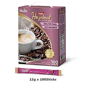 Café Mazel Instant Coffee - Hazelnut, Instant Coffee Mix, 3 in 1 Instant Coffee, 100 Sticks