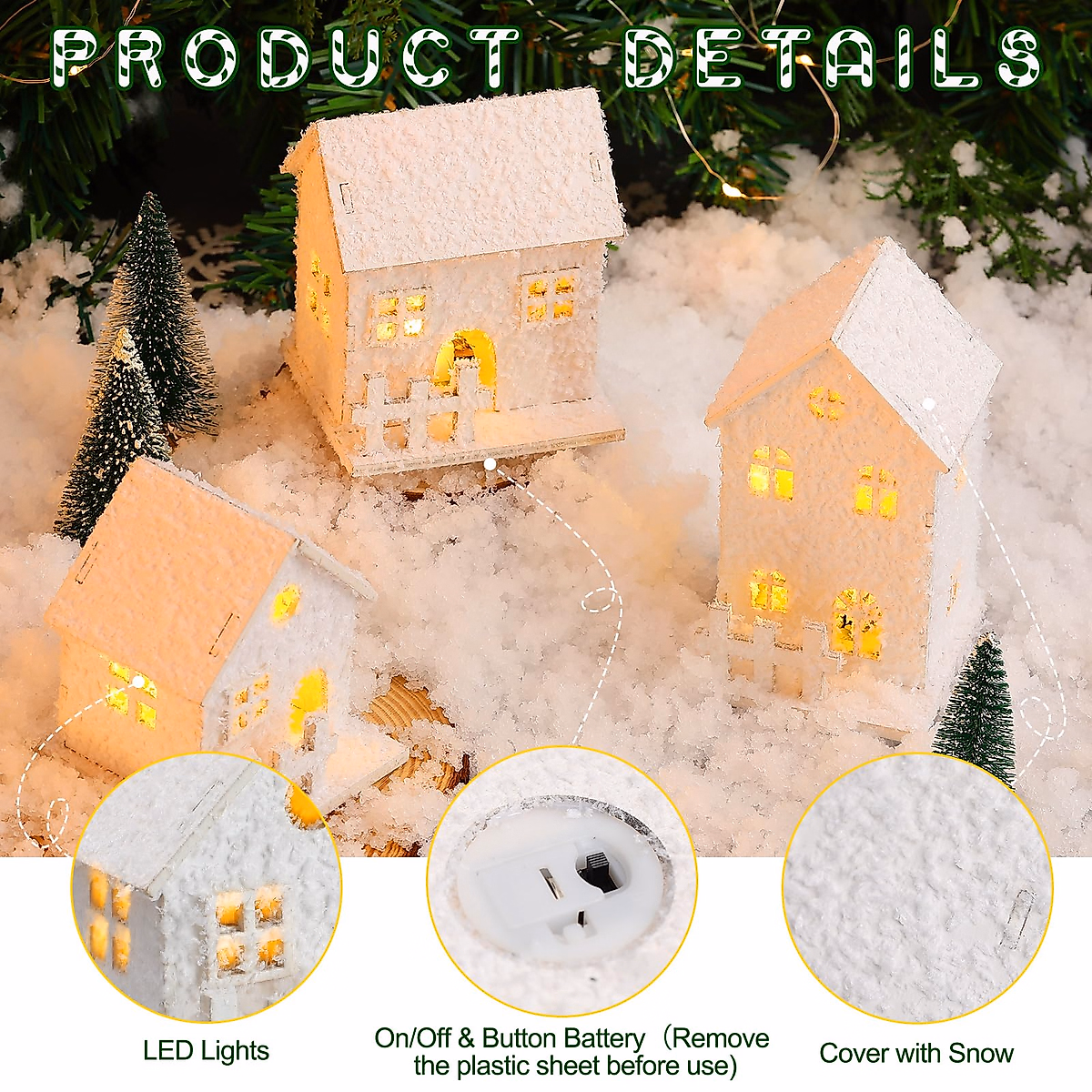 Maitys 26 Pcs Christmas Village Sets Houses LED Lighted Accessories Town Scene Christmas Figurines Battery Operated for Desktop Holiday Miniature Decorations