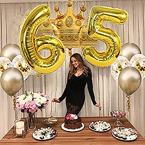 Kunggo Gold 65th Birthday wedding anniversary Party Decorations Supplies,Gold Number 65 Foil Mylar Balloons Latex Balloons Decoration,Funny sweet 65th Birthday for GirlsboyWomenMen.