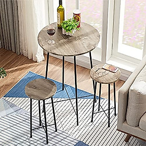 VECELO 3-Piece Table Sets, Round Bistro Pub Furniture and Chairs Set of 2, Counter Height Wood top,Small Spaces Saving for Dining Room Breakfast, Maple