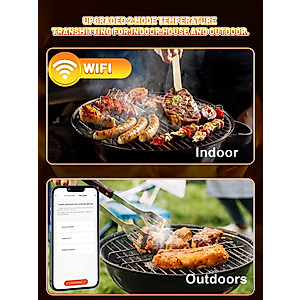 Sanwo WiFi Meat Thermometer with 2 Probes, Digital Wireless Instant Read Smart 2000mAH Rechargeable BBQ Grill Meat Thermometer with Timer, Alarm for Smoker, Oven, Grill, Roast, Kitchen Food Meat