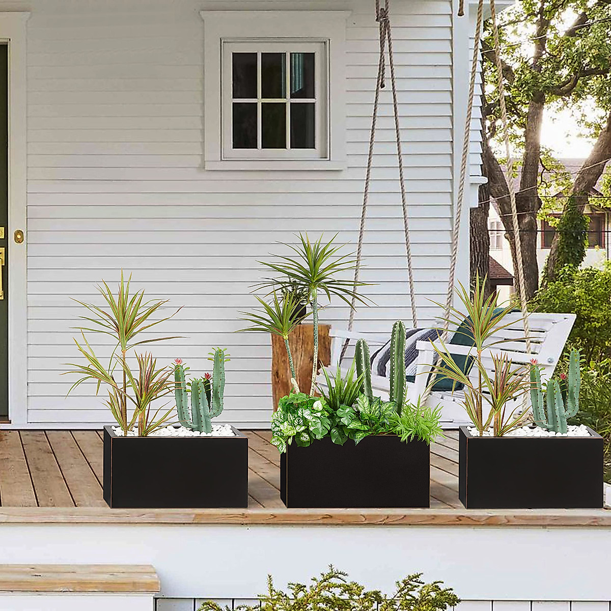 Wallowa Metallic Heavy Rectangle Planter Box for Outdoor/Indoor 25Lx11Wx13H Inches 22Pounds Black