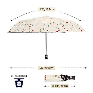 Cuby UV Sun Umbrella Compact Folding Travel Umbrella Auto Open and Close for Windproof, Rainproof & 99.9% UV Protection Parasol with Black Anti-UV Coating (Flowers)
