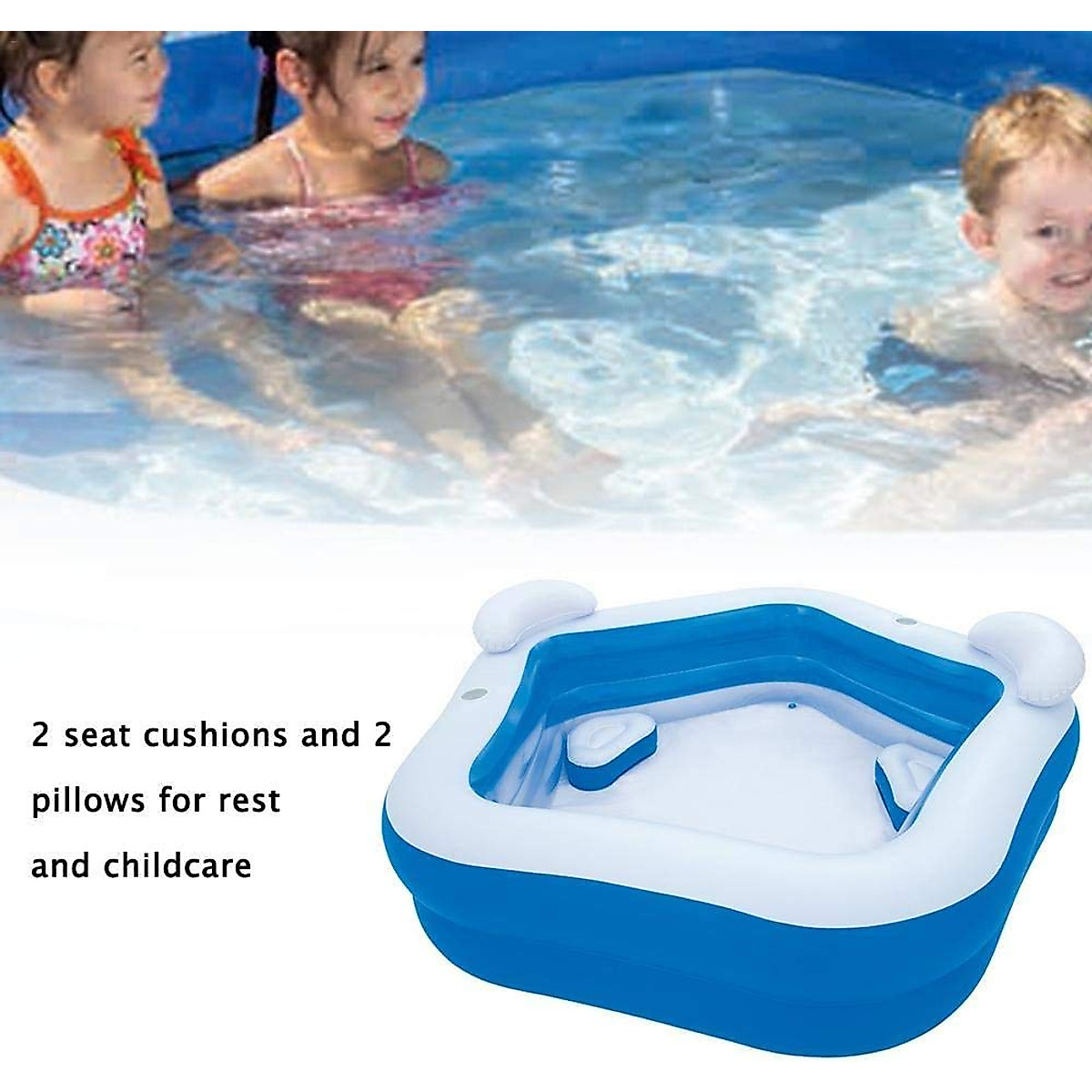 Inflatable Pool with 2 Seats,Headrest Cup Holder Family Paddling Pool Swimming Pool Bath Tub for Kids Toddlers Adults