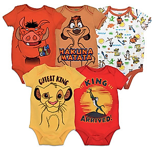 Disney Lion King Newborn Baby Boys 5 Pack Short Sleeve Bodysuits Lion King 3-6 Months