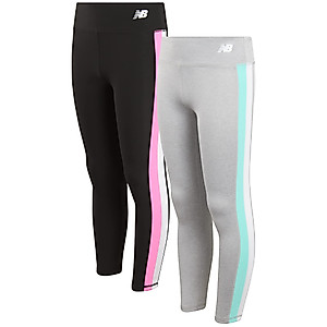 New Balance Girls' Active Leggings - 2 Pack Full Length Performance Yoga Pants (7-16), Size 14-16, Black/Pink Grey