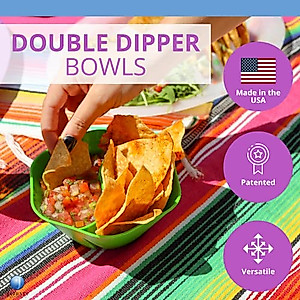 Jarratt Industries Double Dipper Snack and Serving Bowls, Divided Bowls Perfect for Chips, Dips, Snacks, Salad, Nuts, Pistachios, Cereal, Microwave and Dishwasher Safe, Set of 4