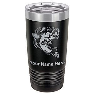 LaserGram 20oz Vacuum Insulated Tumbler Mug, Bass Fish, Personalized Engraving Included (Black)