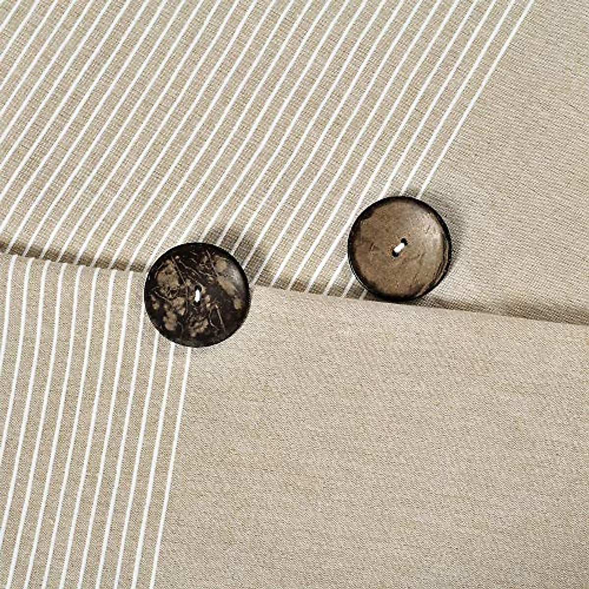 Lush Decor Beige Linen Woven Cotton Shower Curtain, Farmhouse Button Stripe, Yarn Dyed (72" x 72")