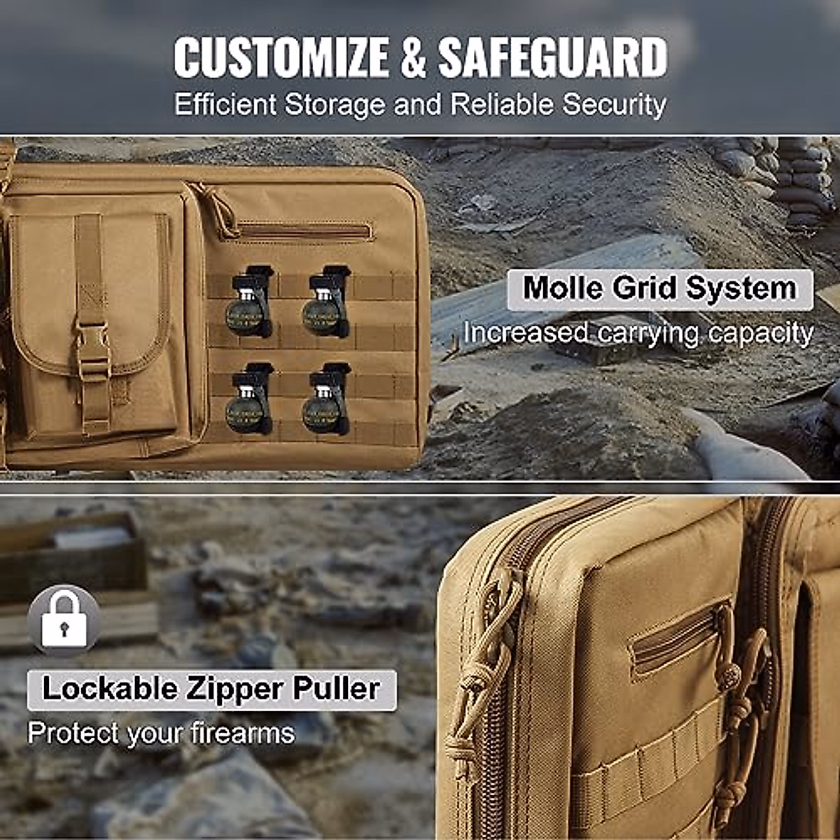 VEVOR Rifle Bag, 36 inch Tactical Double Long Gun Bag, Soft Rifle Case with Lockable Zipper, Portable Handle & Shoulder Strap, 3 Large Storage Pockets Rifle Case for Two 34" Rifles & 2 Pistols, Brown