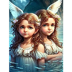 MANUKS 5D Angel Diamond Painting Kits The Girls in The Water Diamond Painting Full Round Diamond Crystal Art Kits for Adults and Kids, for Home Decor & Bedroom Decor 12x16 Inch