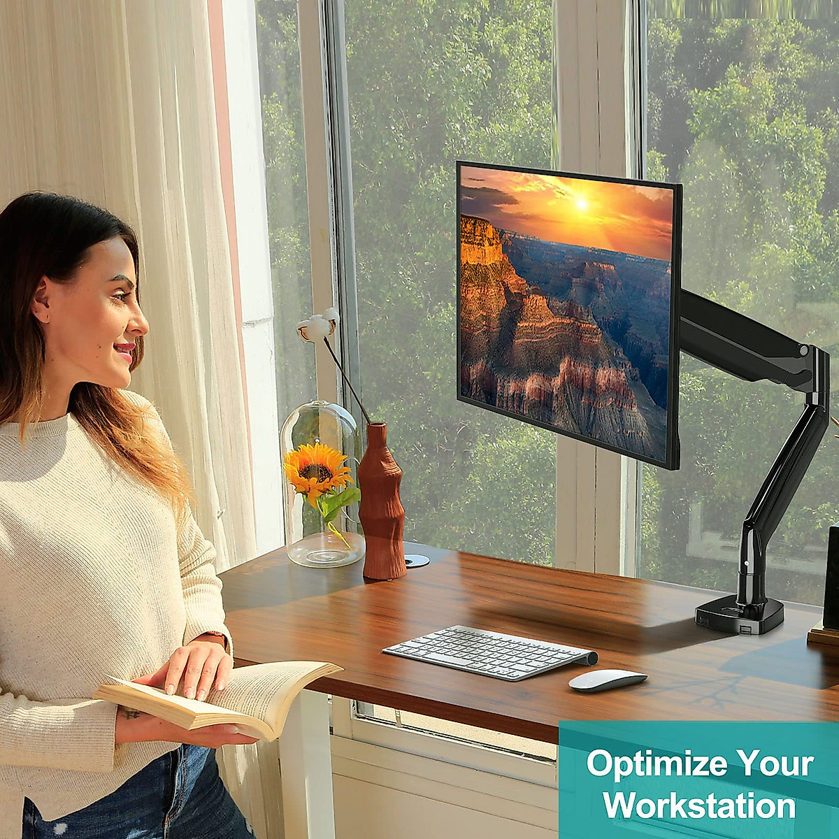 MOUNT PRO Single Monitor Mount Stand fits 22-35 inch/26.4lbs Ultrawide Computer Screen, Long Monitor Arm with Height/Tilt/Swivel/Rotation Adjustable, Premium Gas Spring Monitor Desk Mount, VESA Mount