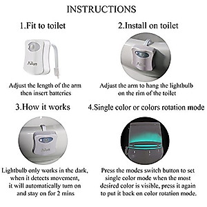 Toilet Night Light 2Pack by Ailun Motion Sensor Activated LED, 8 Colors Changing Toilet Bowl Illuminate Nightlight for Bathroom Battery Not Included Perfect with Water Faucet Light