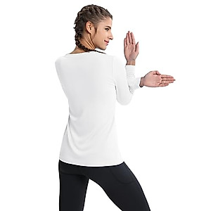 MAGCOMSEN Women's UPF 50+ Long Sleeve Tops Dry Fit UV Protection Shirts Sweat Wicking Athletic Tees for Summer White, M