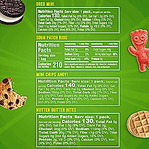OREO Mini Cookies, CHIPS AHOY! Mini Cookies, SOUR PATCH KIDS Candy & Nutter Butter Bites Cookies & Candy Variety Pack, 32 Snack Packs