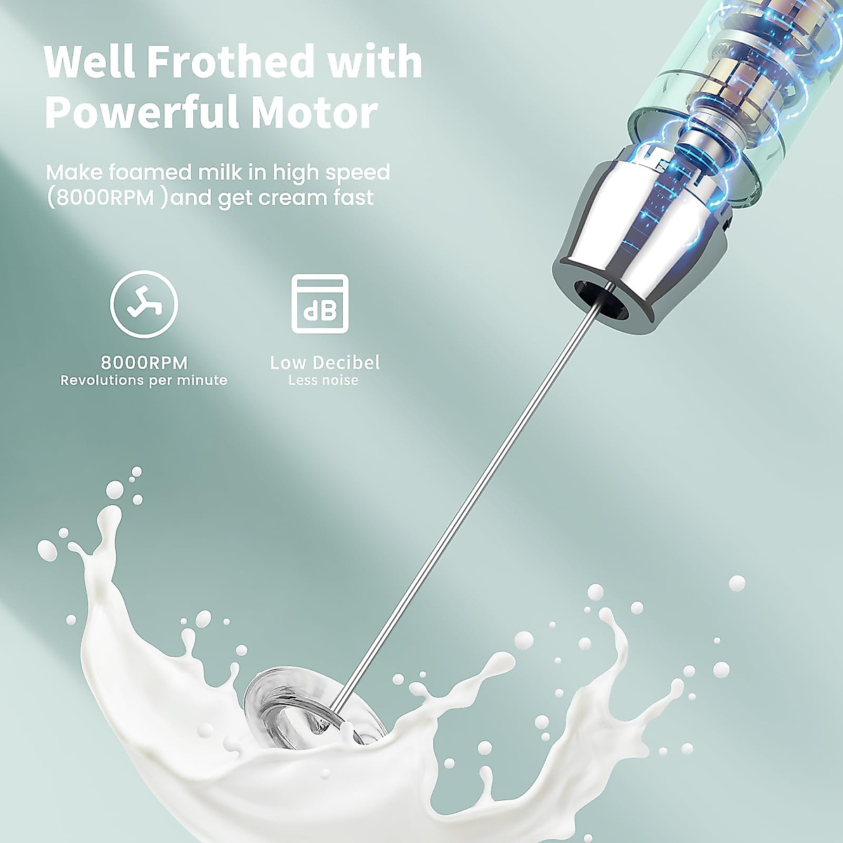 Maestri House Rechargeable Milk Frother with Stand, Handheld Electric Foam Maker Waterproof Detachable Stainless Steel Whisk Drink Mixer Foamer for Lattes, Cappuccino